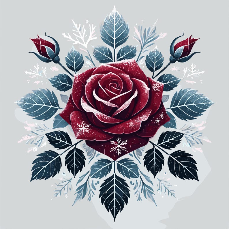 Enchanting Winter Rose Digital Art Pack – Perfect for Winter & Floral ...