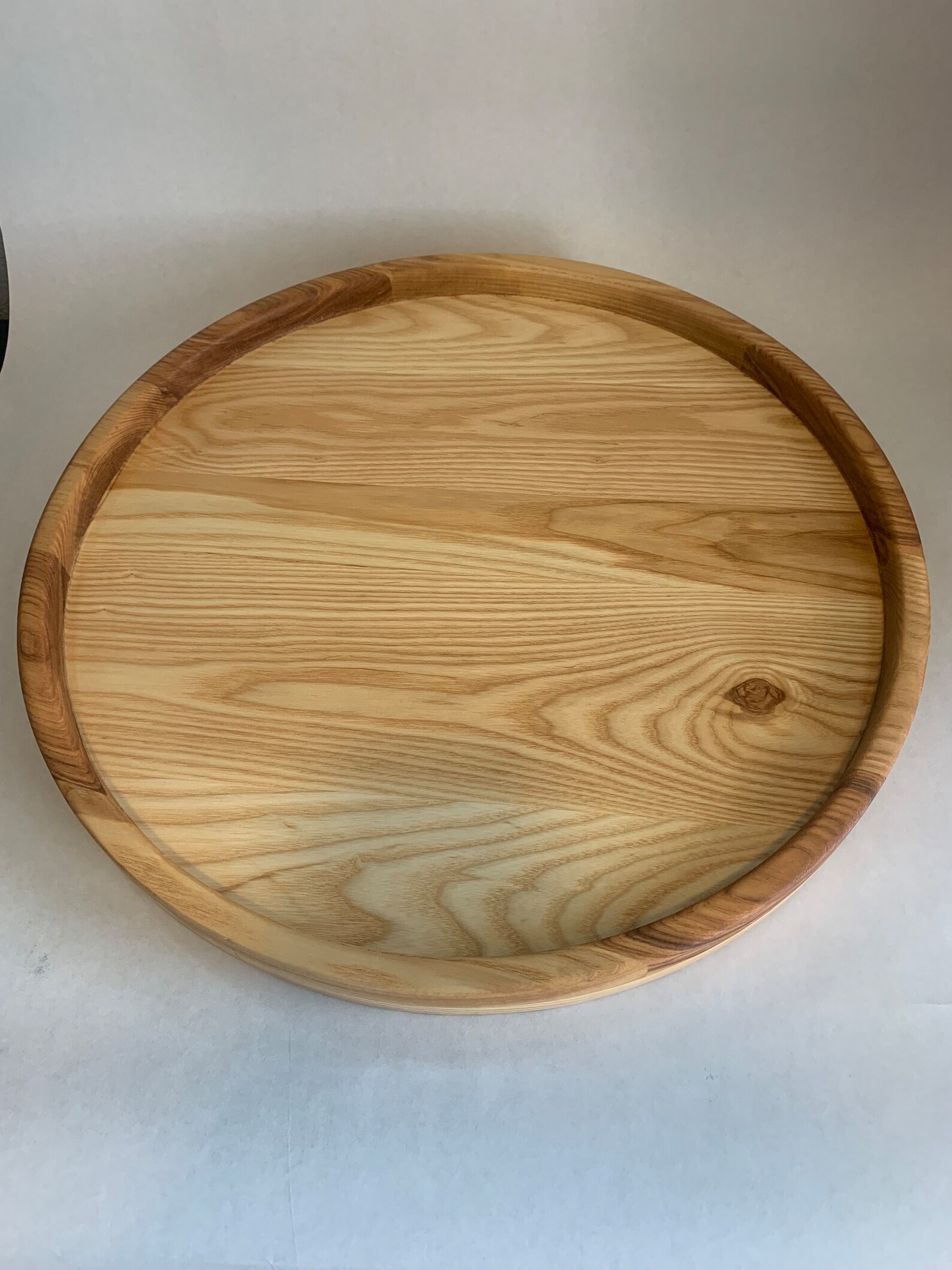 Handcrafted Solid 20 Inch Ash Wood Round Tray - Versatile Home Accent ...