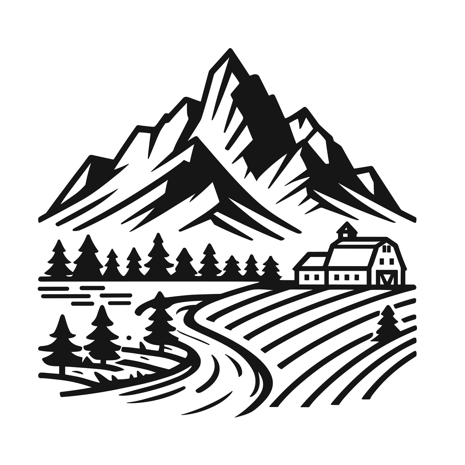 Mountain Farm Landscape SVG & PDF - Digital Files for Vinyl Cutting ...