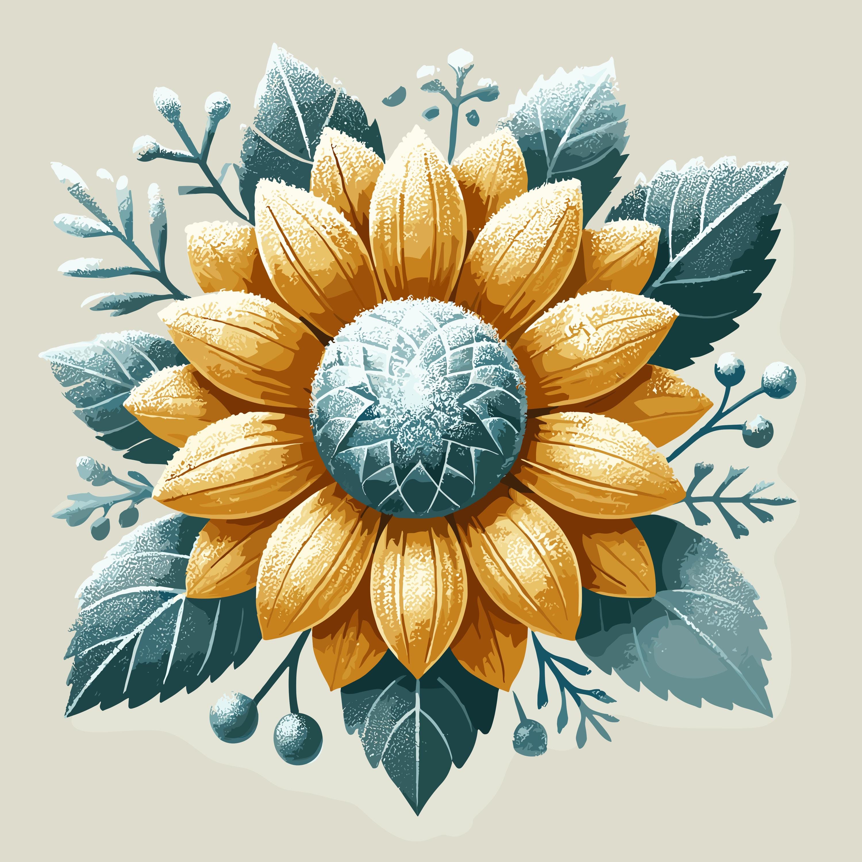 Frosted Winter Sunflower Digital Art Pack – Perfect for Winter & Floral ...