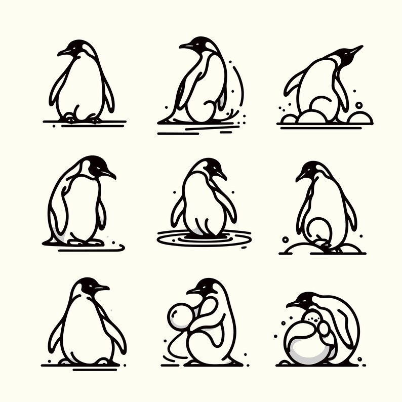 Digital Line Art Style Animals SVG Pack - Lion, Tiger, Penguin, Koala ...