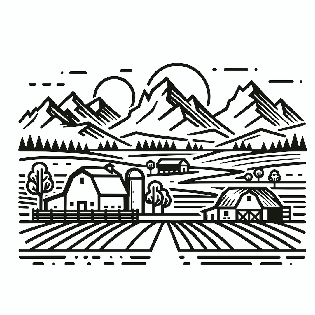 Mountain Farm Landscape SVG & PDF - Digital Files for Vinyl Cutting ...