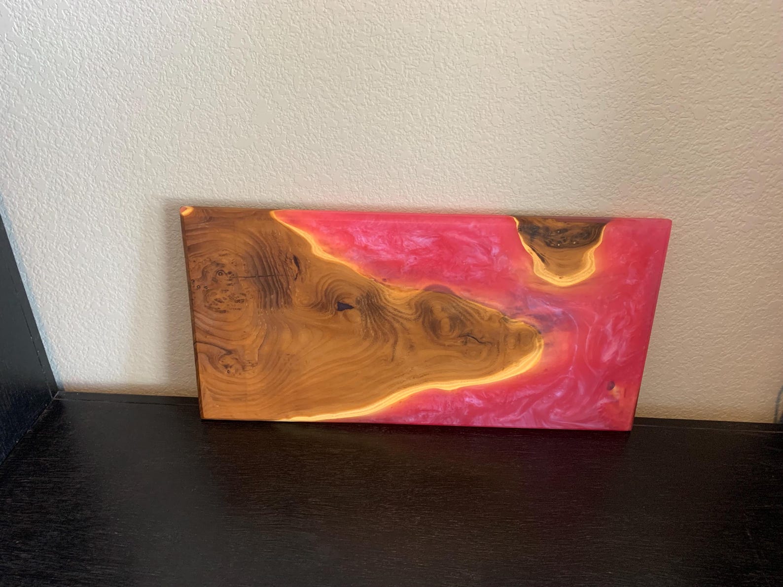 Charming Olive Wood and Pink Epoxy Tray With Rubber Feet - Etsy