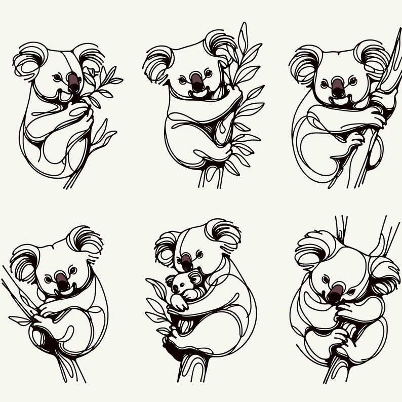 Digital Line Art Style Animals SVG Pack - Lion, Tiger, Penguin, Koala ...