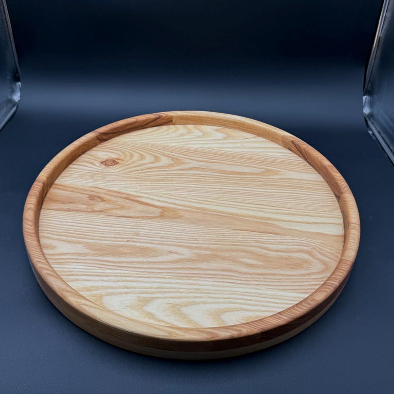Handcrafted Solid 20 Inch Ash Wood Round Tray - Versatile Home Accent ...
