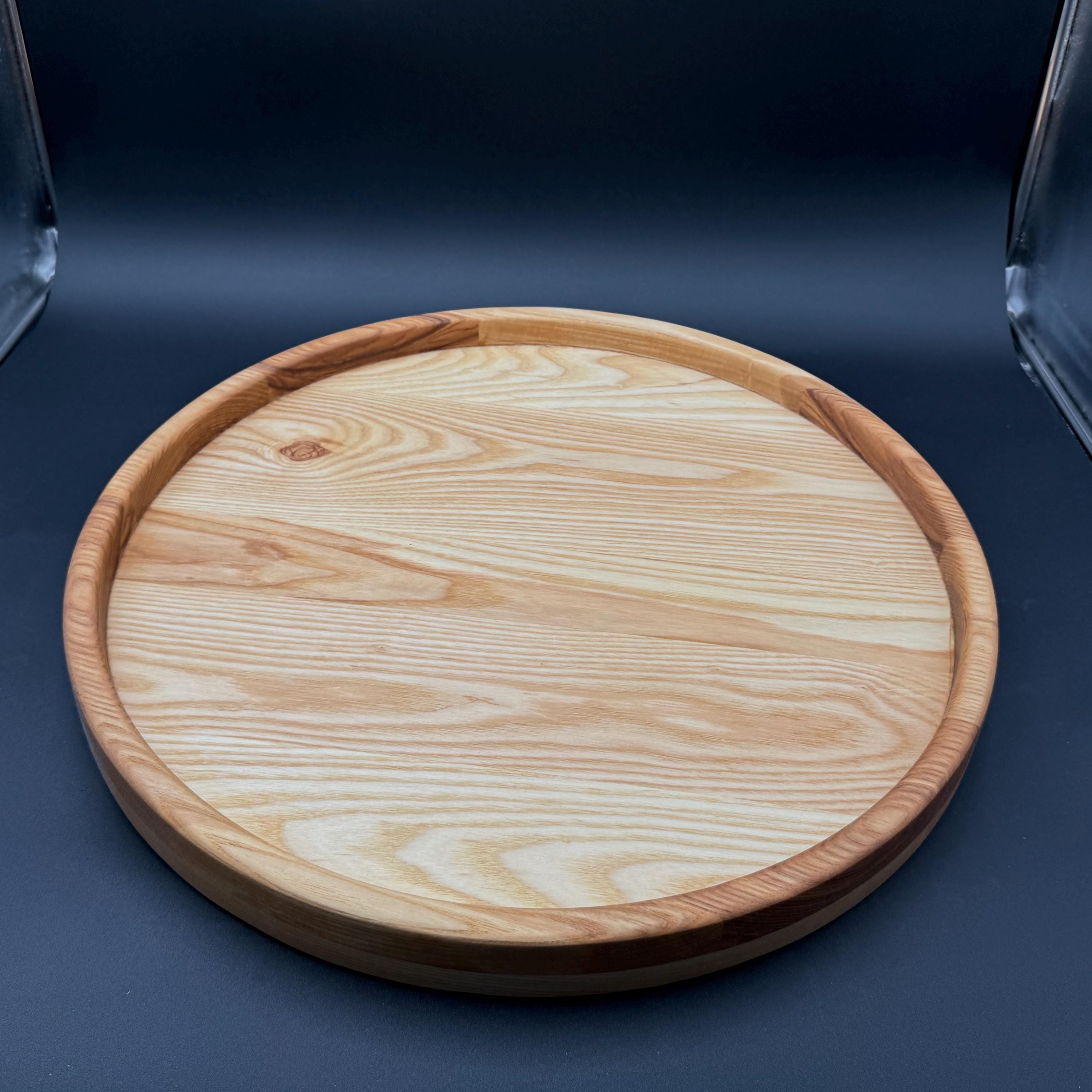 Handcrafted Solid 20 Inch Ash Wood Round Tray - Versatile Home Accent ...
