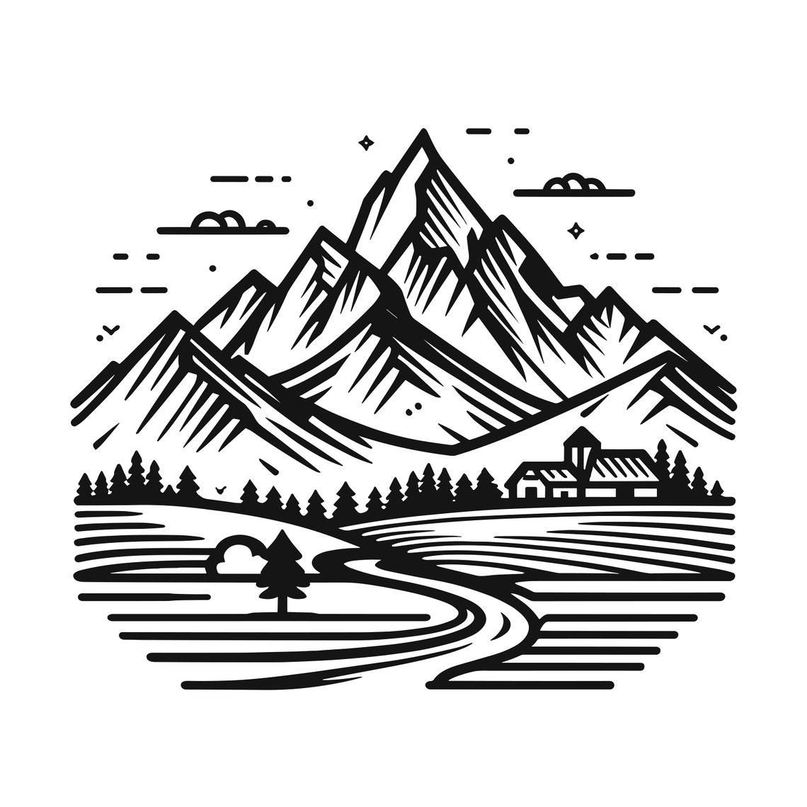 Mountain Farm Landscape SVG & PDF Digital Files for Vinyl Cutting ...