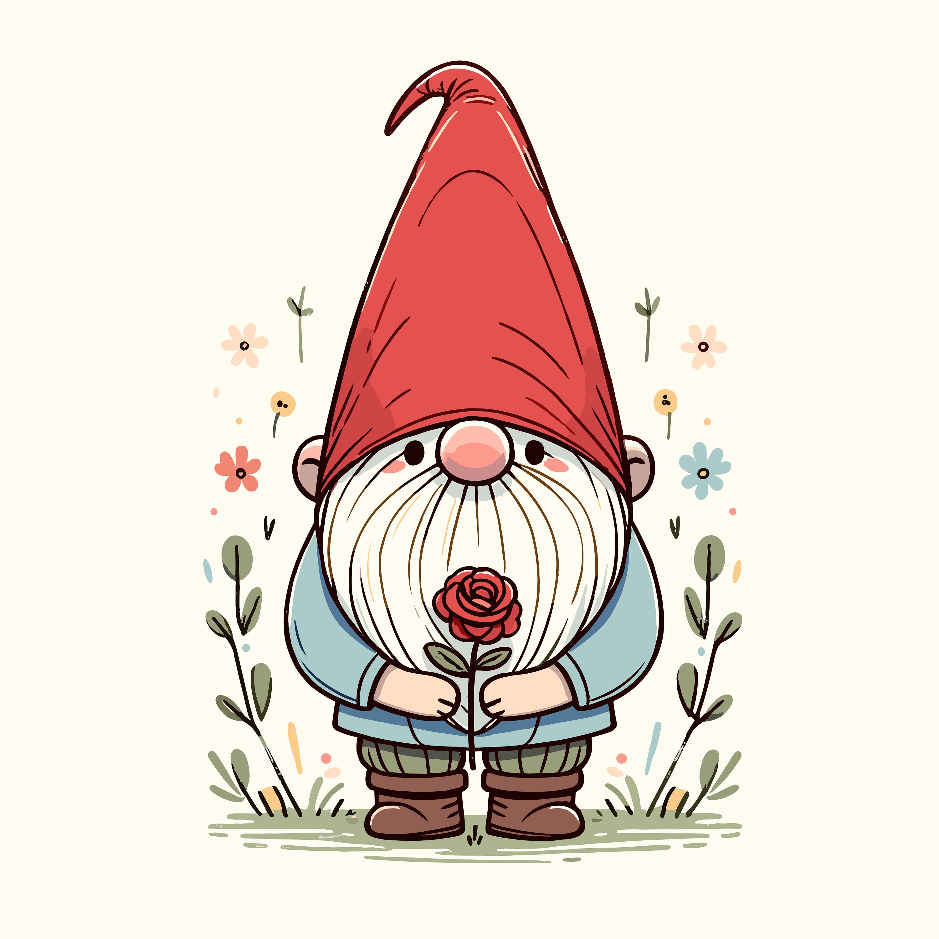 Digital Gnome With Rose Pack With Delicate Color Enhancements - Instant ...