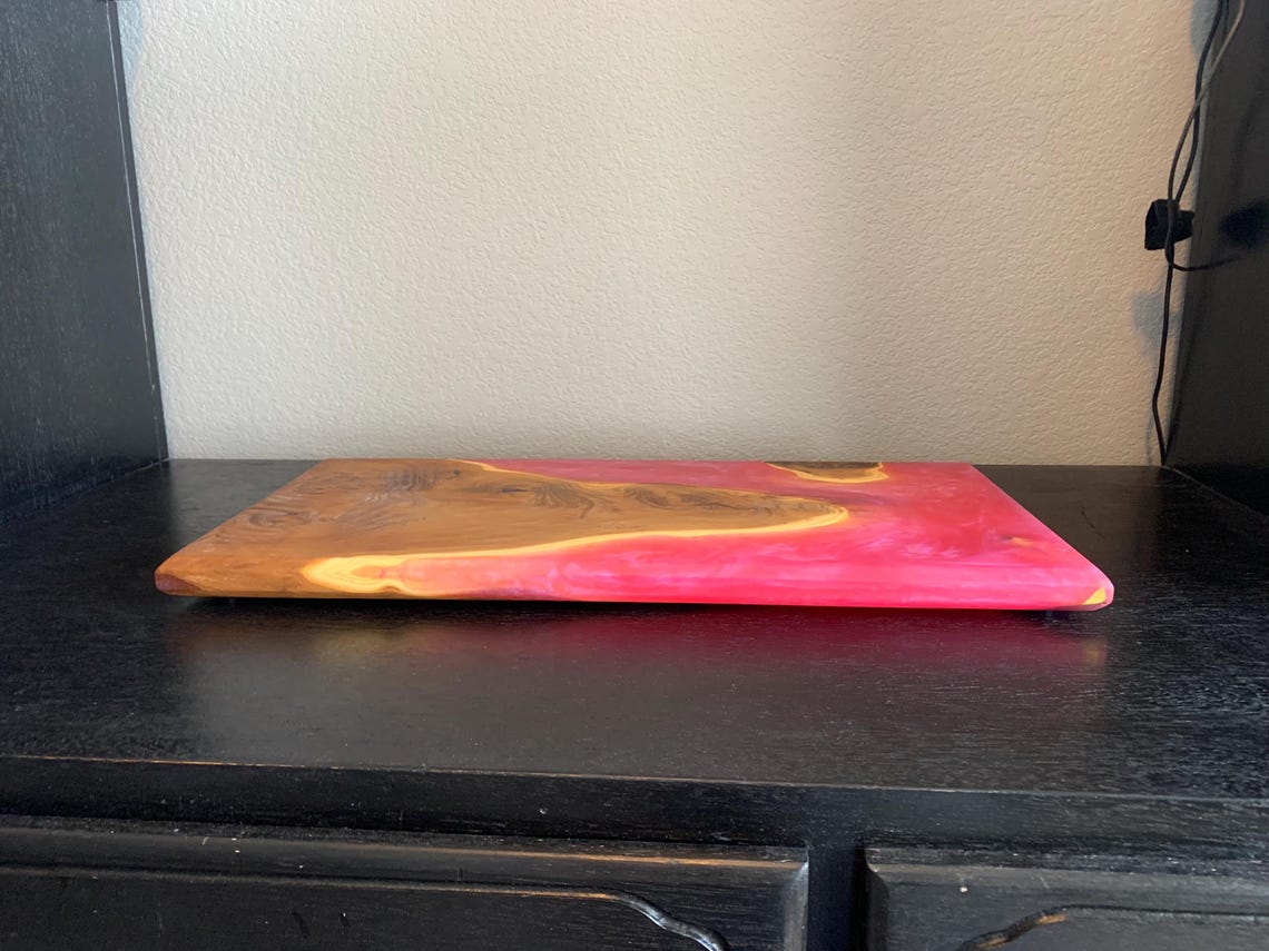 Charming Olive Wood and Pink Epoxy Tray With Rubber Feet - Etsy