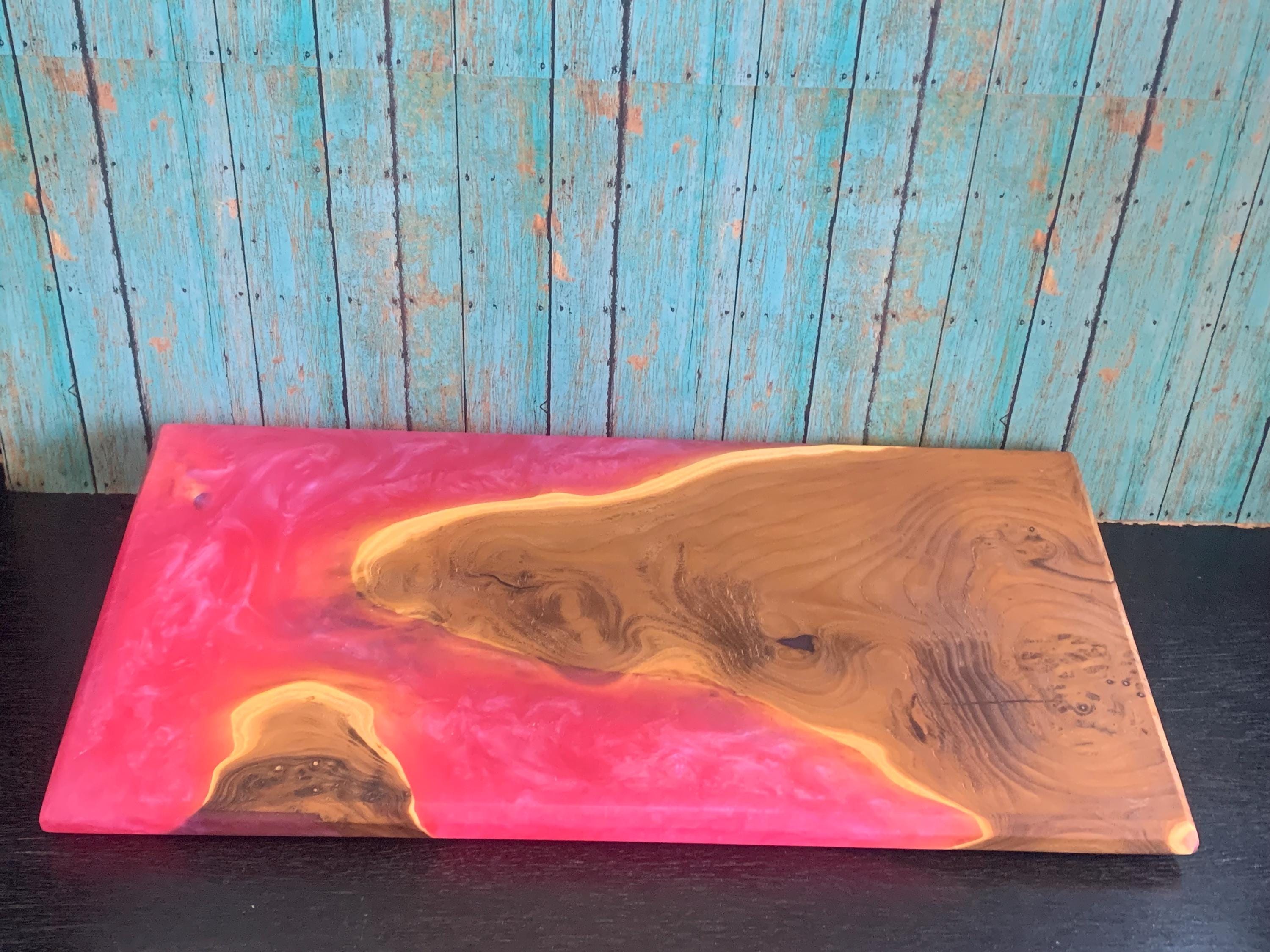 Charming Olive Wood and Pink Epoxy Tray With Rubber Feet - Etsy