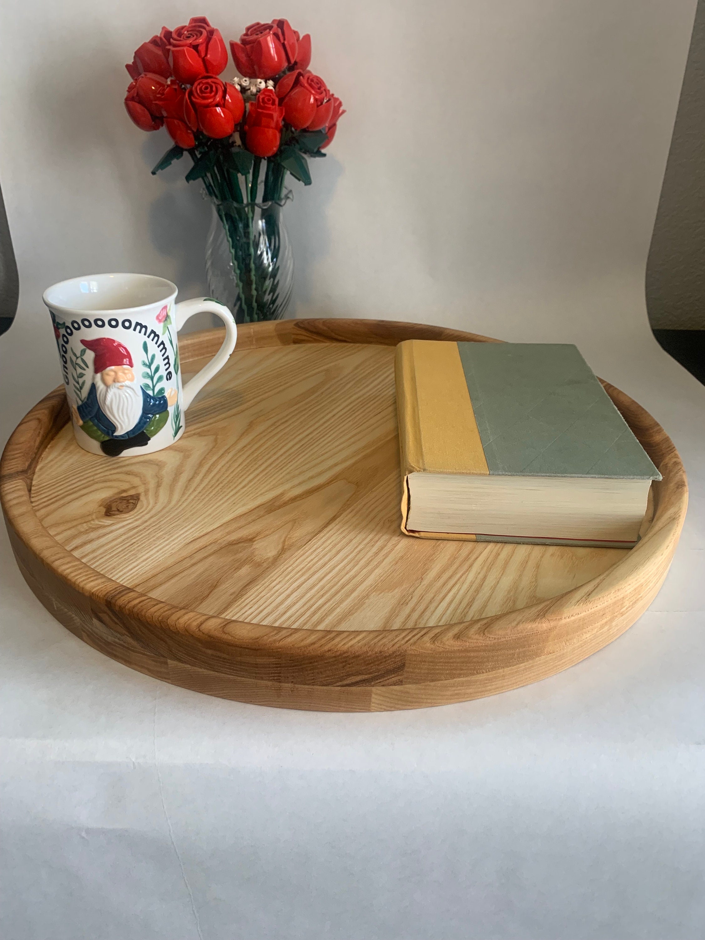 Handcrafted Solid 20 Inch Ash Wood Round Tray - Versatile Home Accent ...