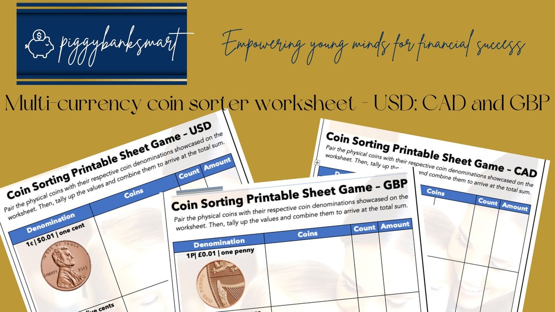 Coin Sorting Printable Worksheet: Multiple Currencies USD - Etsy