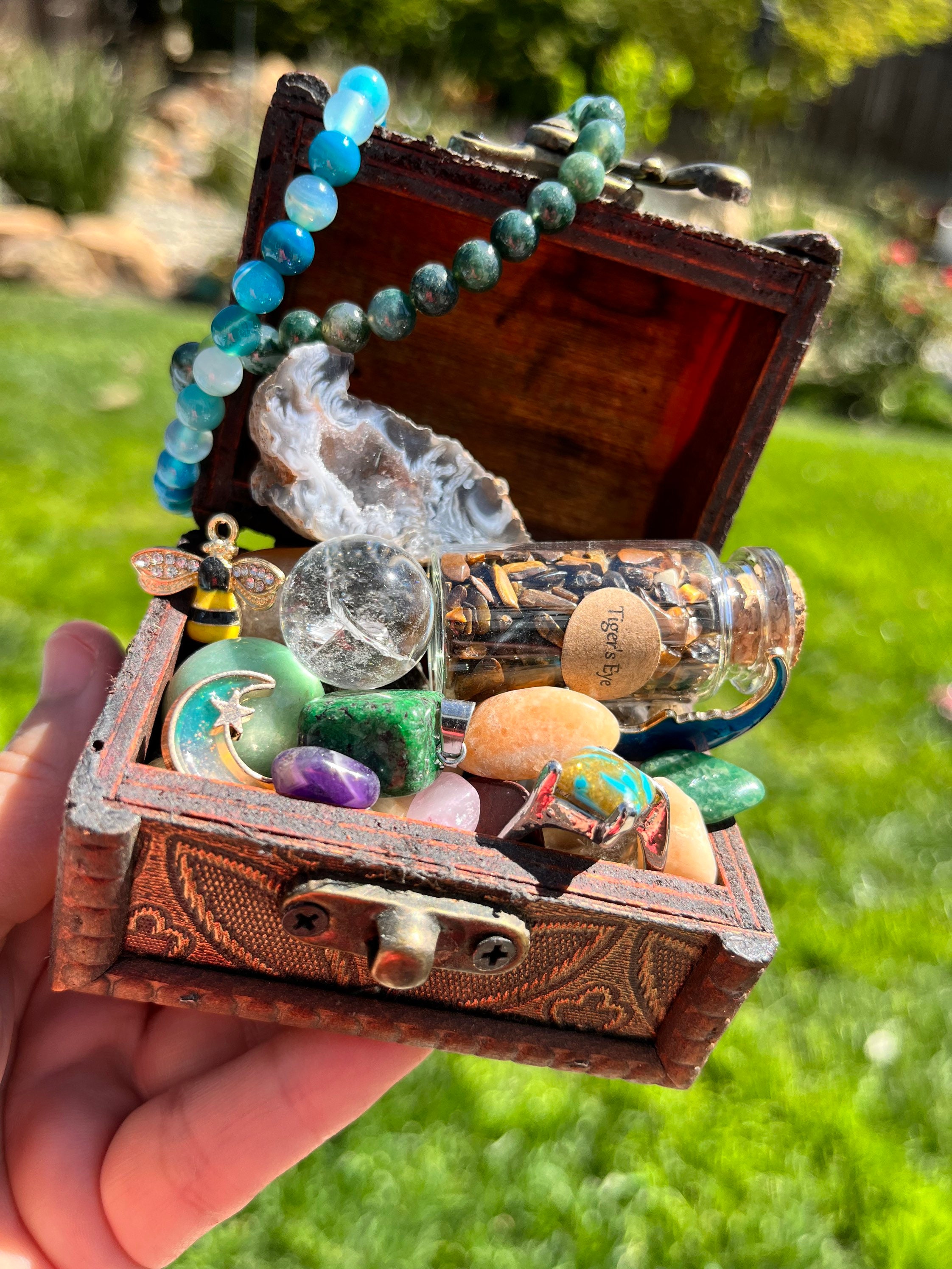 See Video! Mystery Treasure Chest Wooden Box Filled With Crystal ...