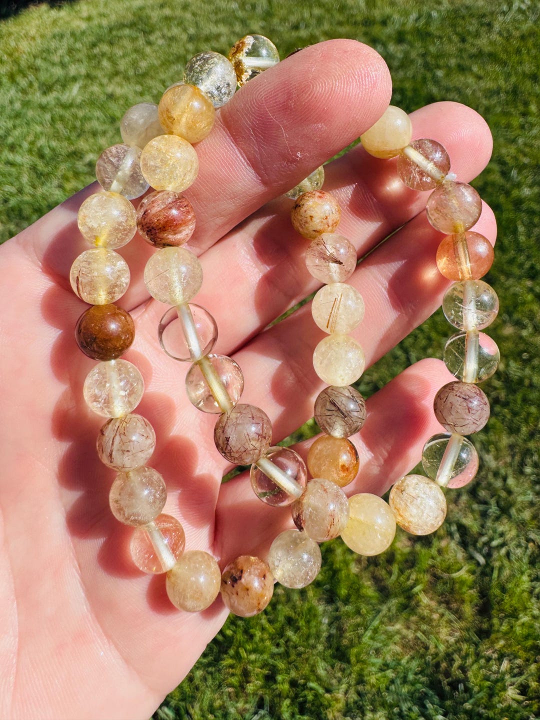 Red and Gold Rutile Crystal Bracelet, Rutile Quartz Crystal Beaded ...