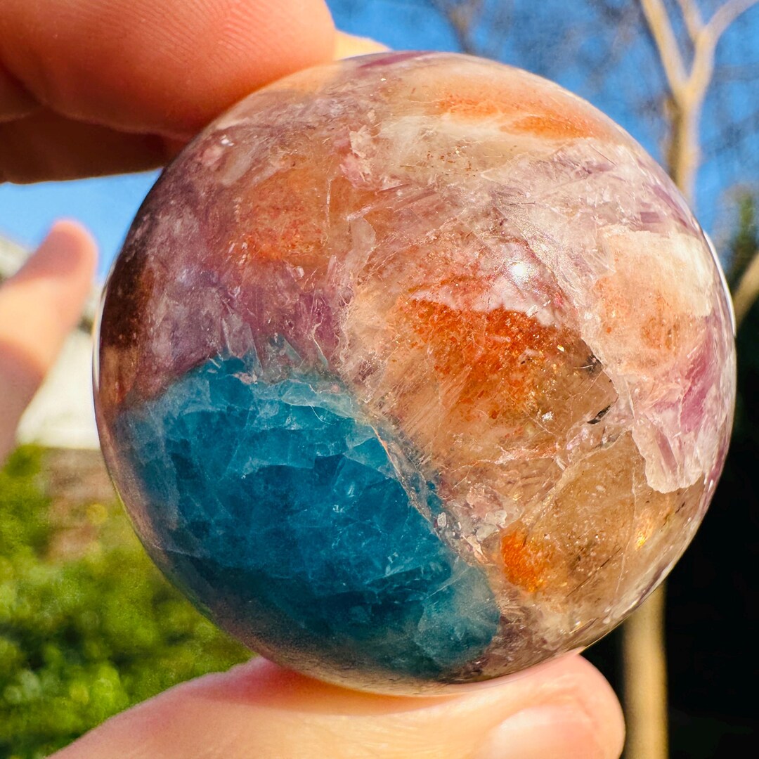 RARE Mixed Materials Sphere Confetti Sunstone Sphere, Gem Lepidolite ...