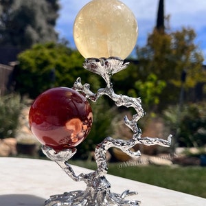 Pewter Crystal Sphere Stand Double Sphere Stand Silver Cherry Tree ...