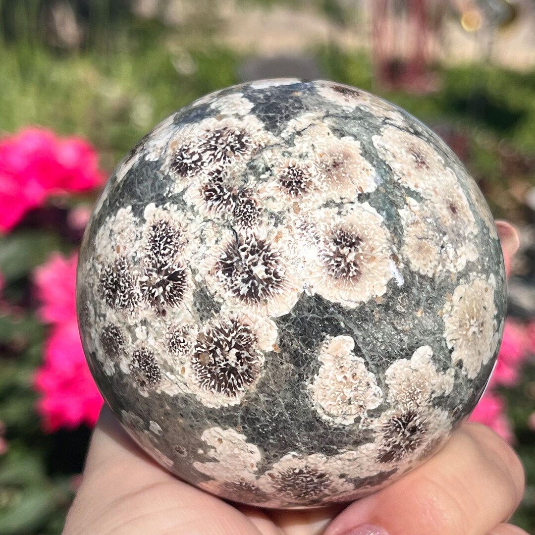 Green Sakura Jasper Flower Sphere Green Sakura Flower Sphere Green ...