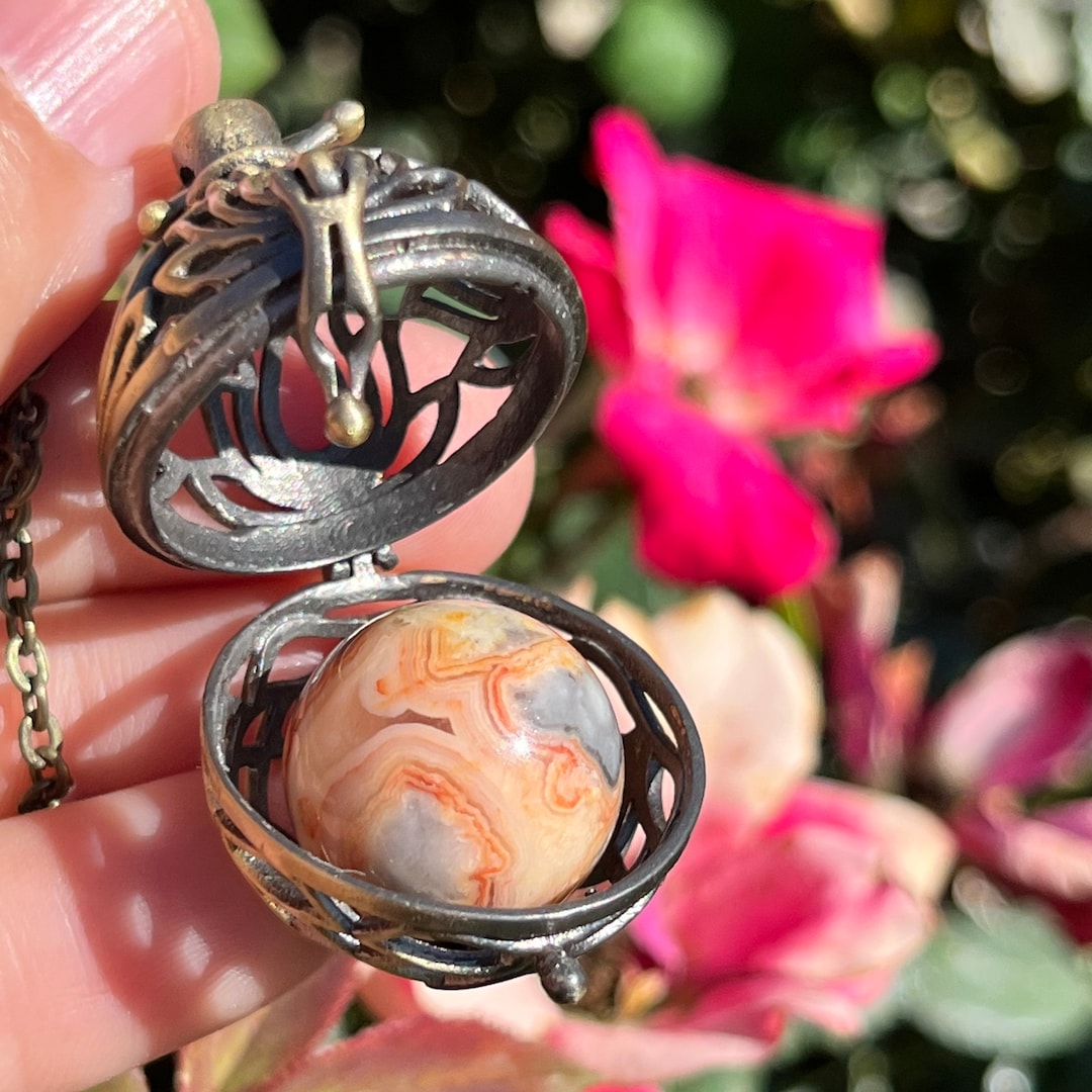 Crystal Locket | Crystal Cage Locket | Pendant Necklace Antique Bronze ...