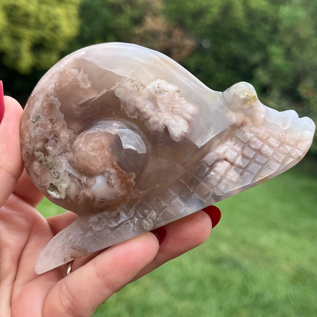 Black Flower Agate Snail | Large Crystal Snail | Crystal Snail | Black ...