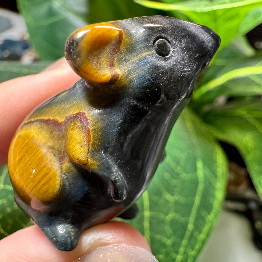 Yellow and Blue Tigers Eye Mouse | Crystal Mouse | Small Crystal ...