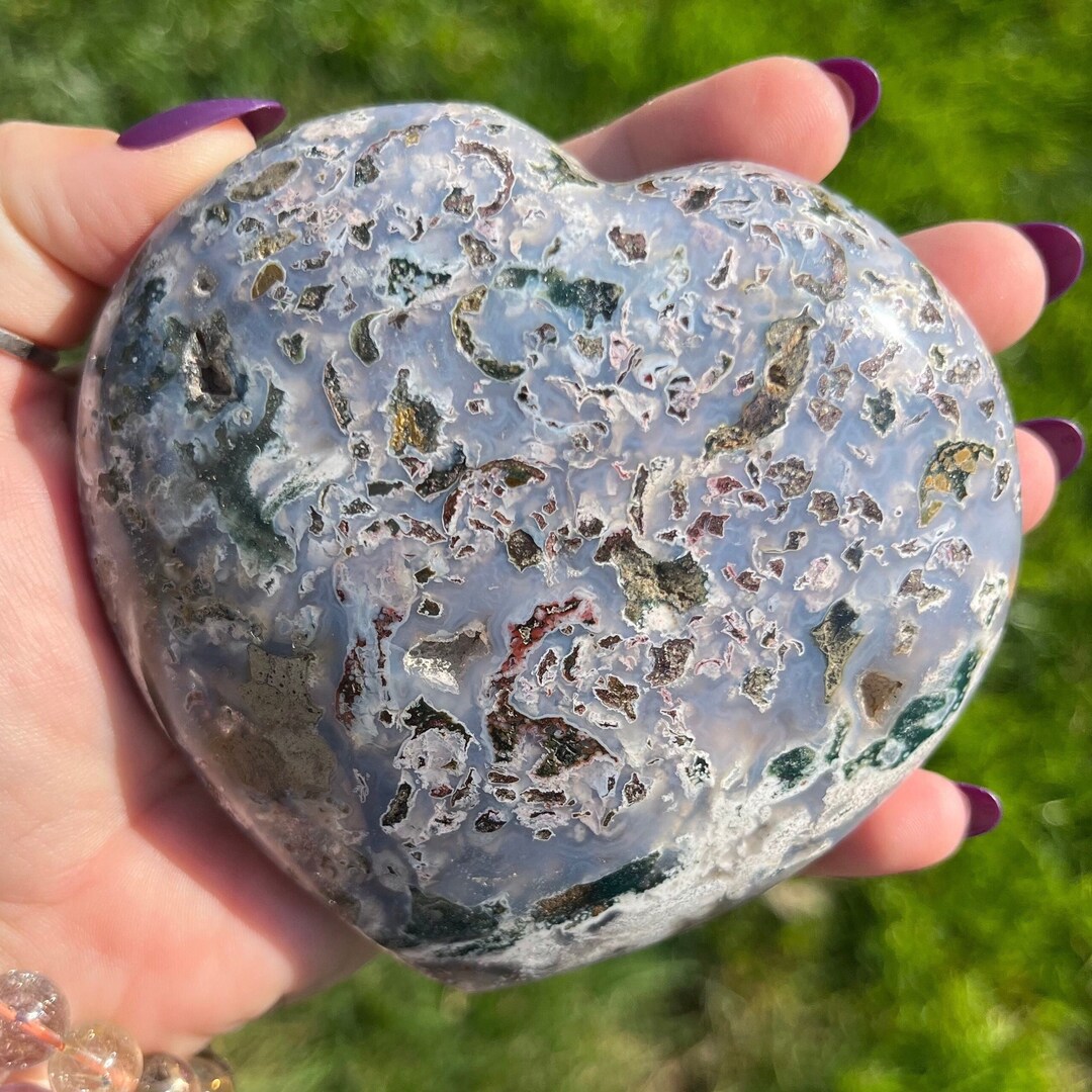 XL Crystal Heart | BIG Colorful Ocean Jasper Heart Crystal | Moss Agate ...