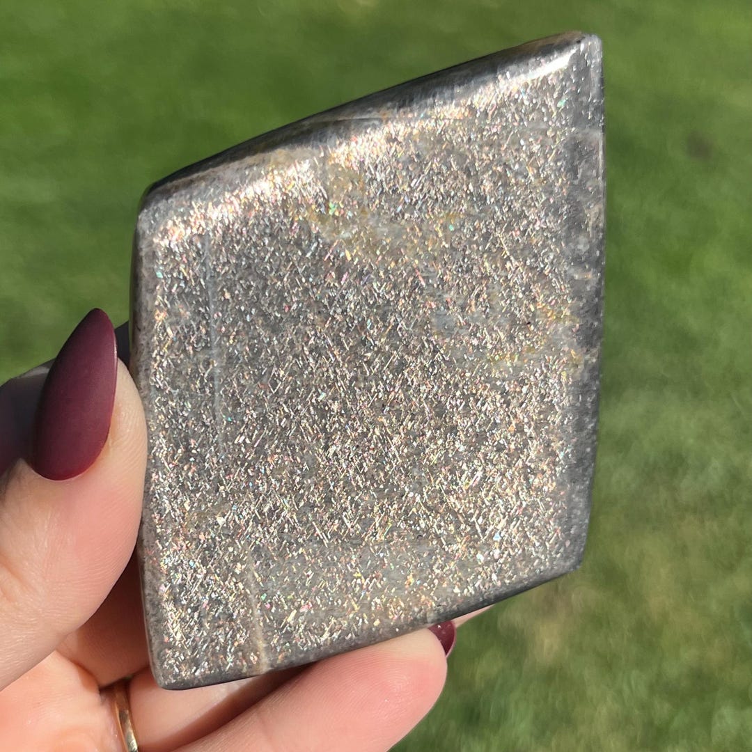 RARE Crystal - Large Rainbow Lattice Sunstone Slab, Confetti Sunstone ...