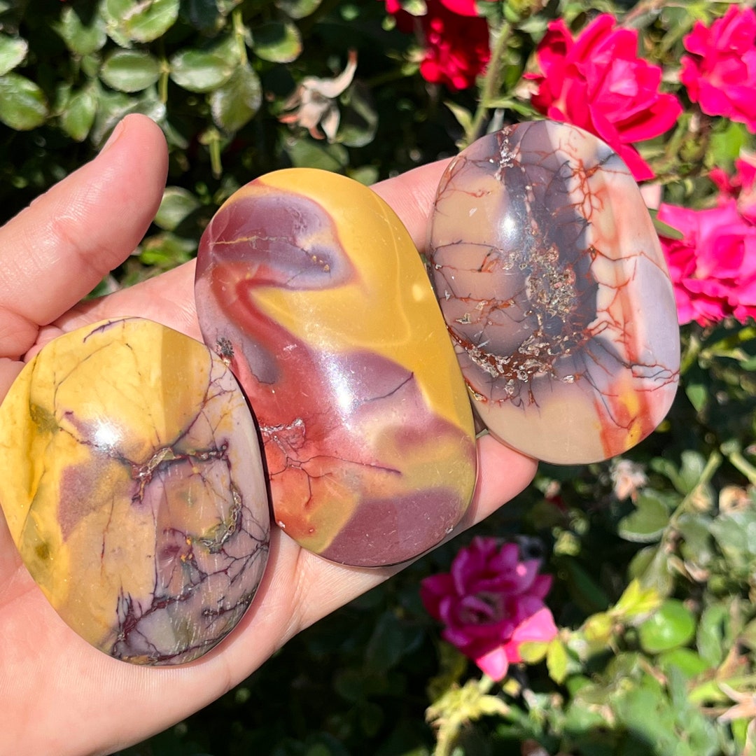 Colorful Yellow Purple Mookaite Jasper Palm Stones ~ Natural Genuine ...