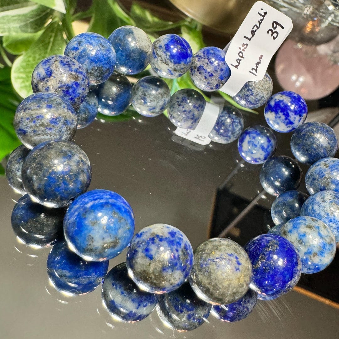 Large Bead Lapis Lazuli Crystal Bracelet With Pyrite, 12mm Lapis Lazuli ...