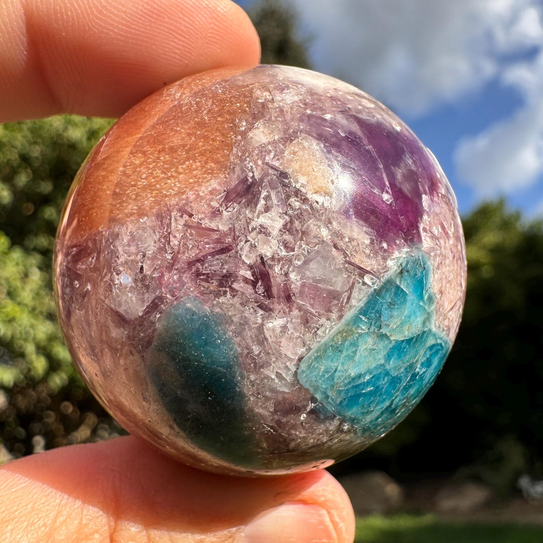 RARE Mixed Materials Sphere - Gem Lepidolite | Blue Apatite | Arusha ...