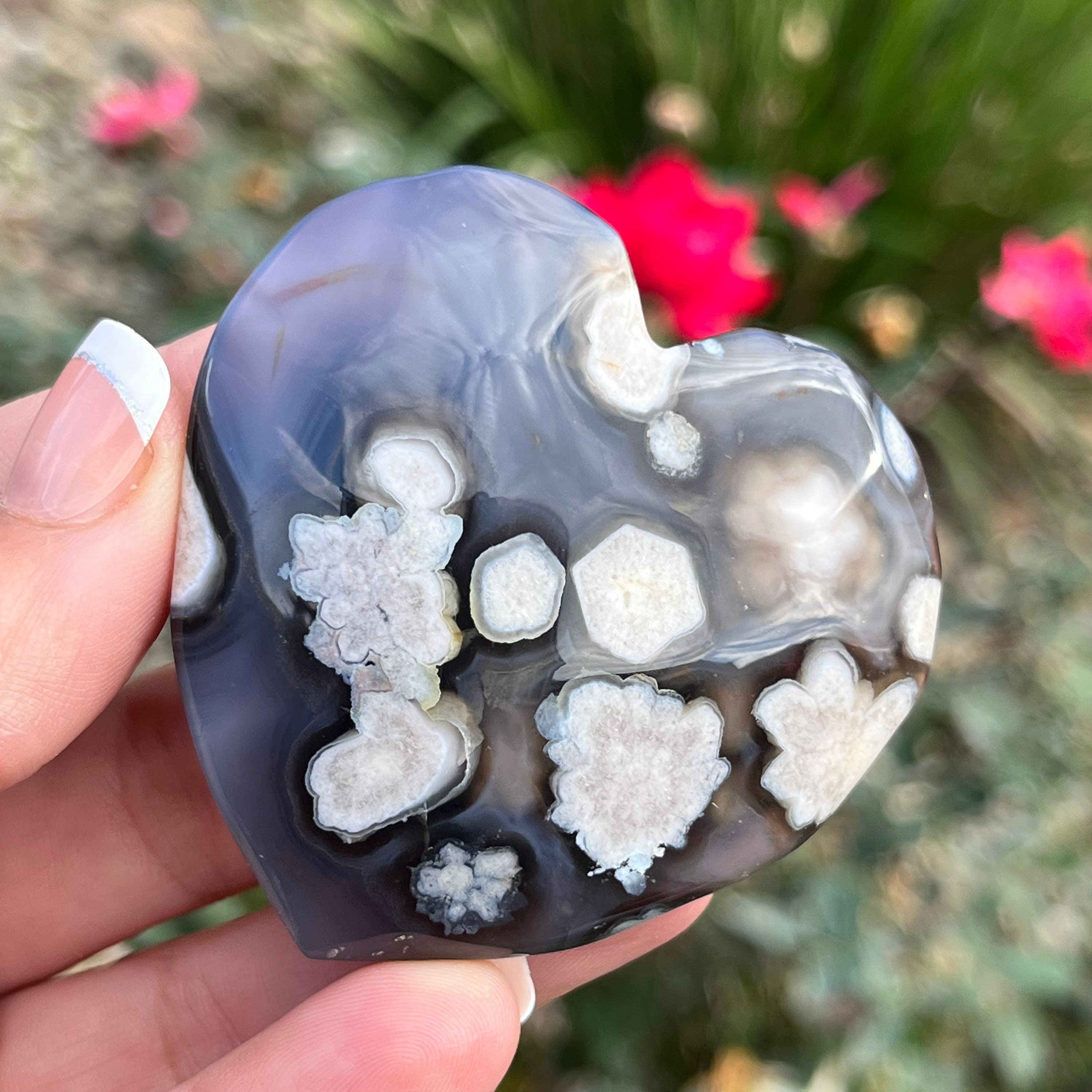 Rare Black Flower Agate Heart Black Flower Agate Crystal - Etsy