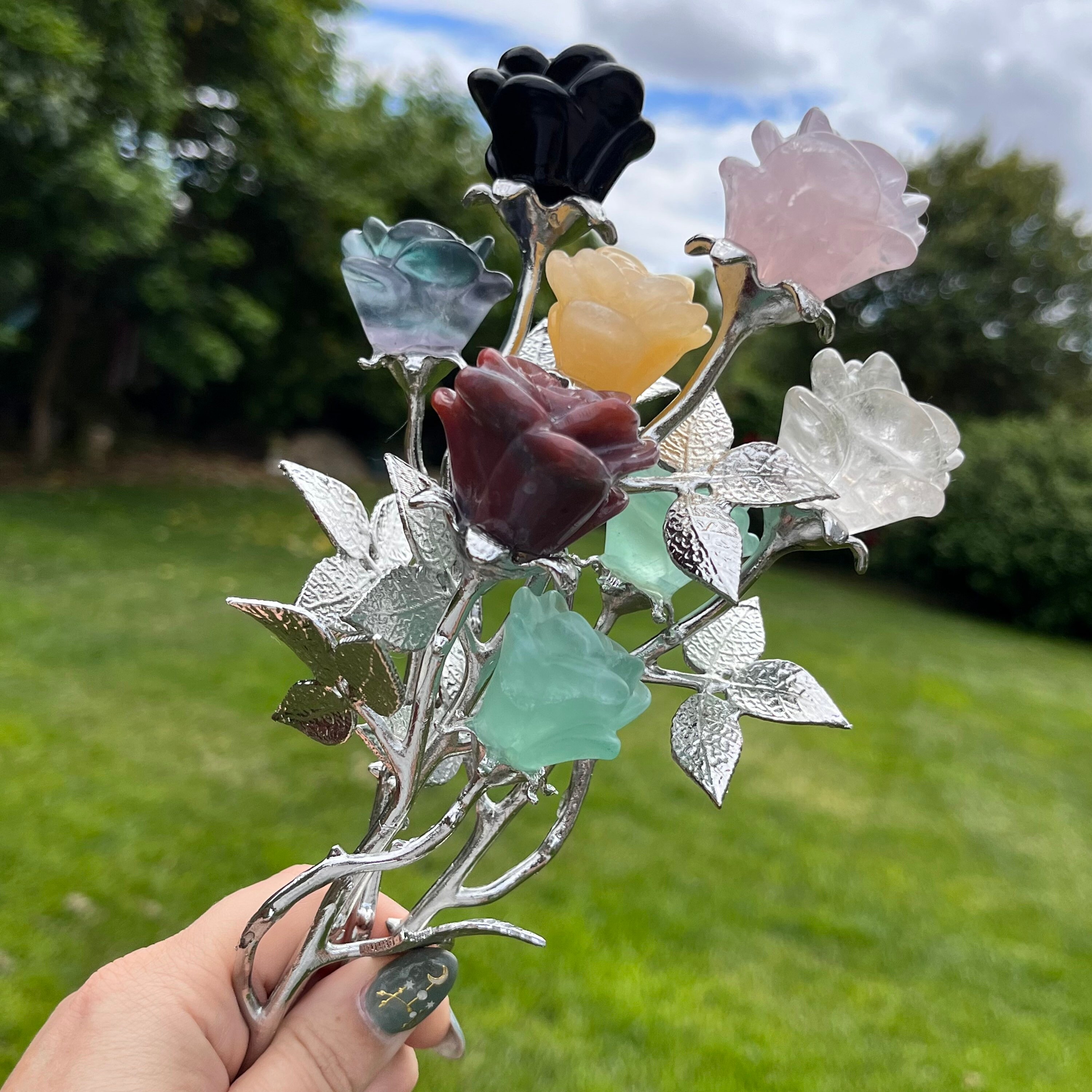 Crystal Flowers Crystal Roses Double Rose Stem Crystal Crystal Flower Bouquet Crystal Rose Decor Etsy