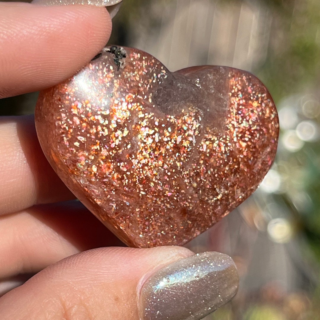 Gem Grade Confetti Sunstone Heart | Rainbow Confetti Sunstone ...