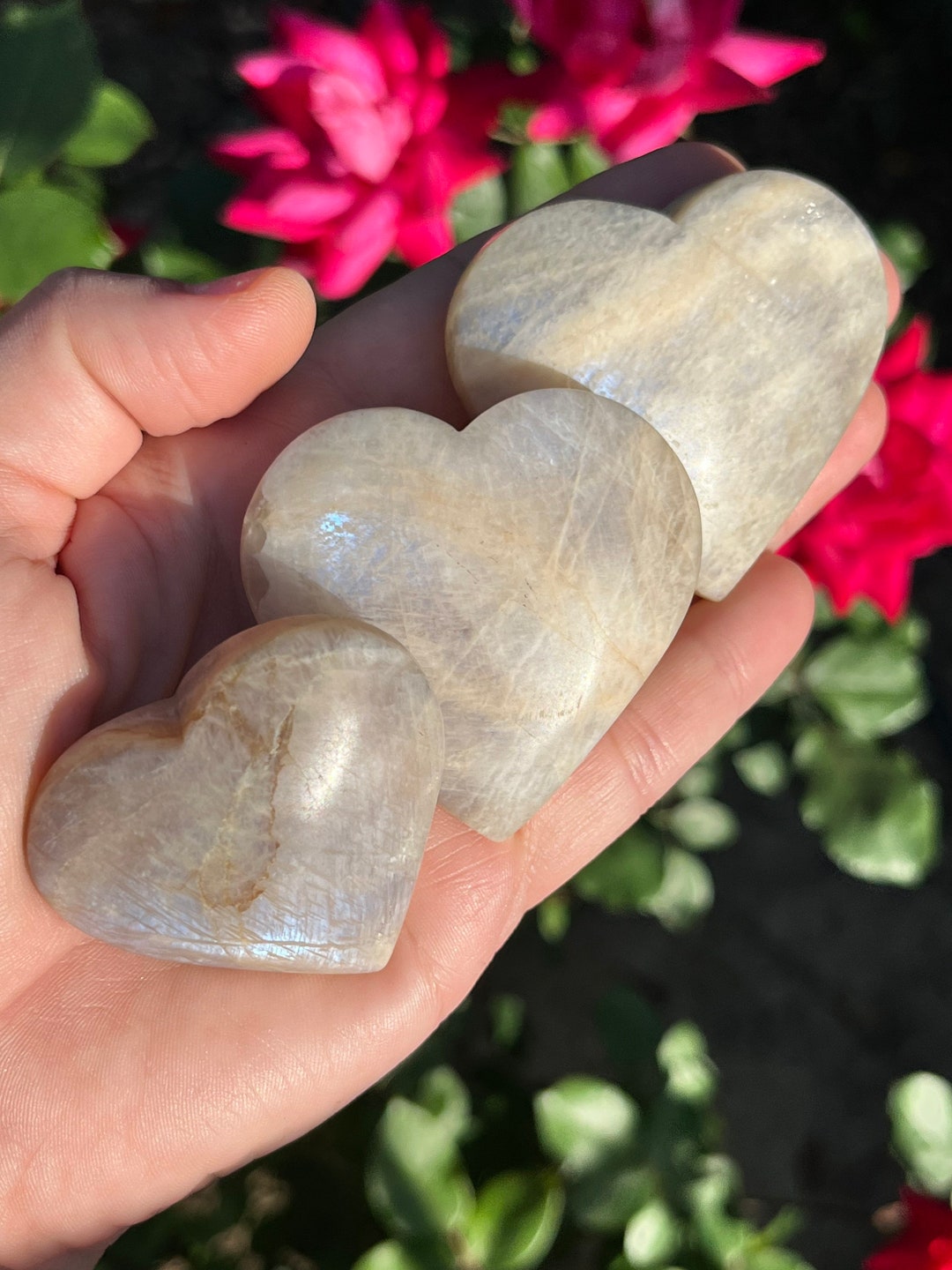 Flashy Blue Moonstone Heart | Puffy Moonstone Heart | Moonstone Palm ...