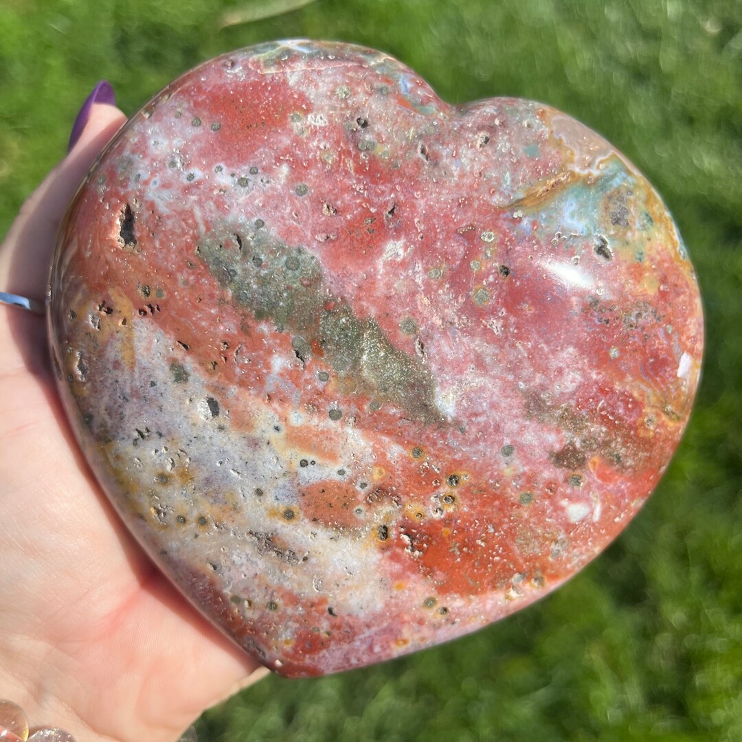 XL Crystal Heart | BIG Colorful Ocean Jasper Heart Crystal | Moss Agate ...