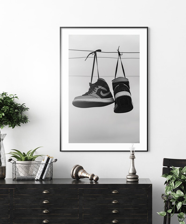 Black and White Jordan Sneakers Poster, Jordans Wall Art, Shoes Wall ...
