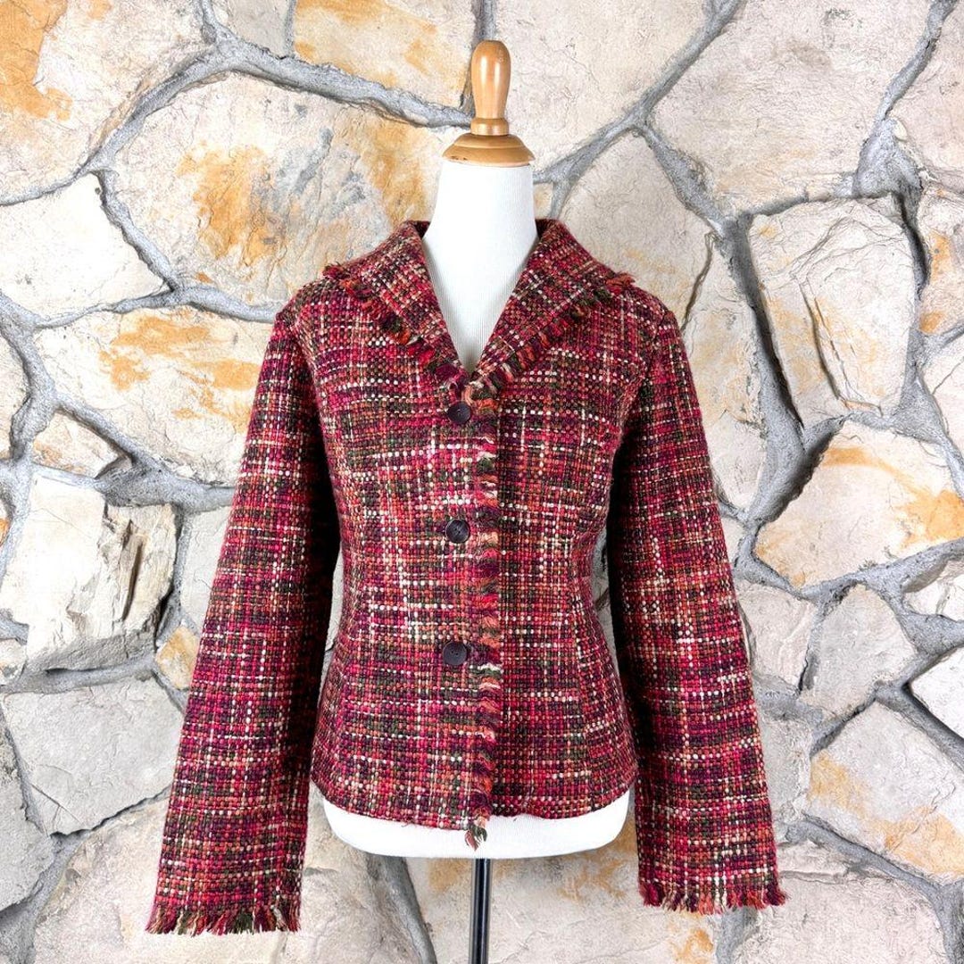 Sigrid Olsen Vintage 2000s Tweed Fringe Jacket Berry Wine L - Etsy