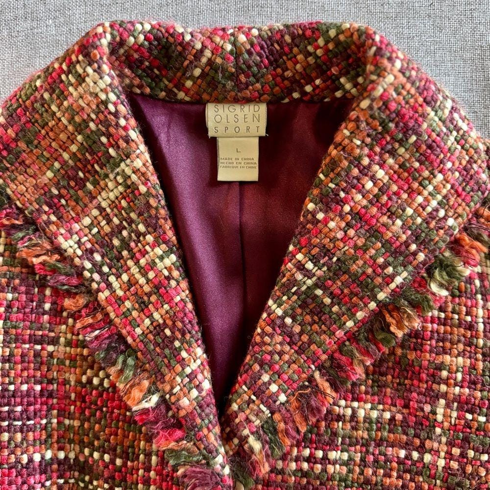 Sigrid Olsen Vintage 2000s Tweed Fringe Jacket Berry Wine L - Etsy