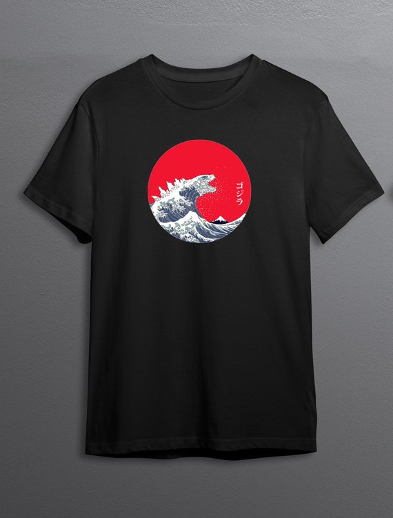 Wave GODZILLA Inspired Japanese Block Art Style Japan Retro | Etsy