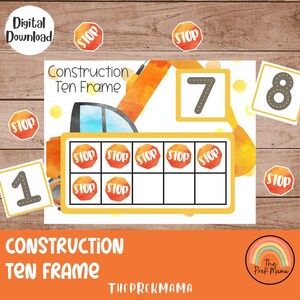 Construction Ten Frame Numbers 1-10 Count and Match | Etsy