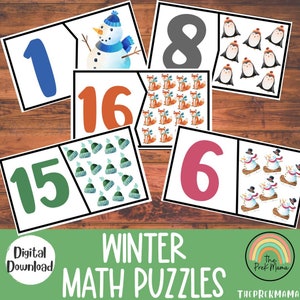 Winter Math Puzzles, Preschool Game, Winter Preschool Printable ...