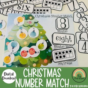 Christmas Number Match, Christmas Preschool Printable, Homeschool ...