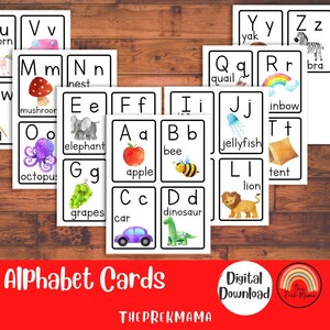 Alphabet Flash Cards Alphabet Watercolor Flashcards | Etsy