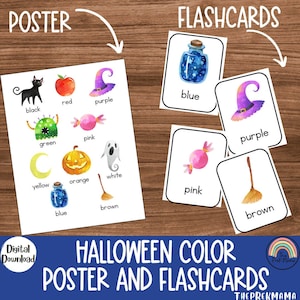 Halloween Color Poster and Flashcards, Preschool Printable, Preschool ...