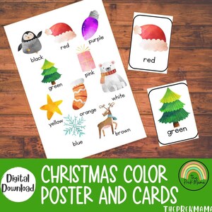 Christmas Color Poster and Flashcards , Montessori, Preschool Printable ...