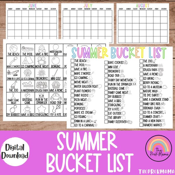Preschool Summer Bucket List Calendar - Etsy