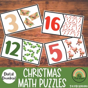 Christmas Math Puzzles, Preschool Game, Christmas Preschool Printable ...