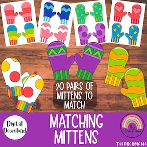 Mitten Match, Winter Preschool Printable, Toddler Activity, Matching ...