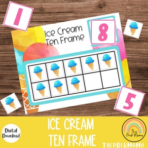 Ice Cream Ten Frame Numbers 1-10 Count and Match Montessori - Etsy