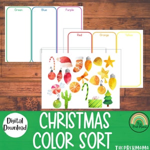 Christmas Color Sort, Christmas Printable, Preschool Printable ...