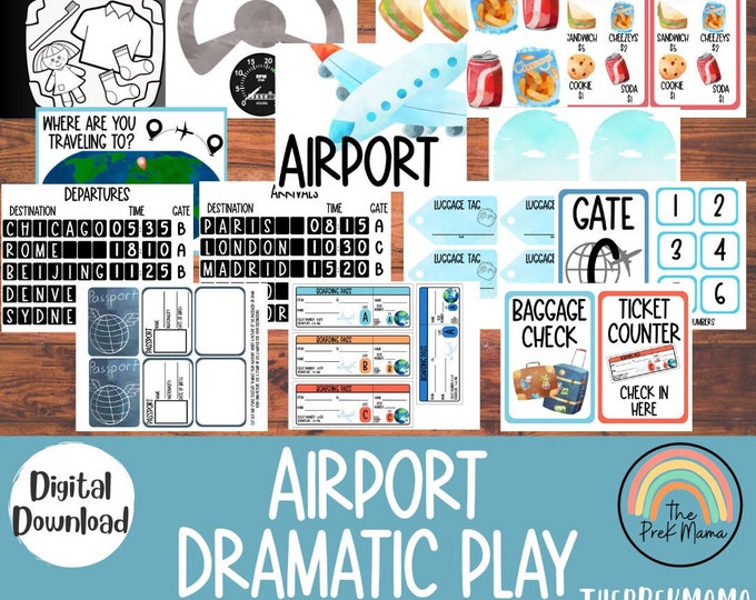 Airport Dramatic Play Set, Airport Pretend Play, Printable Dramatic ...